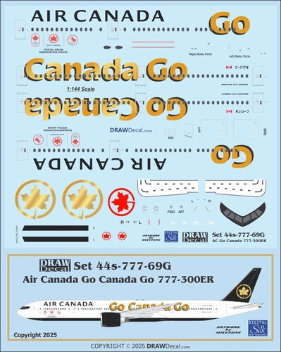 Draw Decal 44-777-69G Boeing 777-300ER - Air Canada GO CANADA GO! 2024 Version