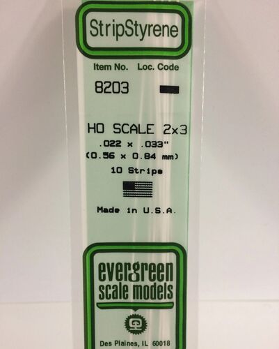 Evergreen 08203 "O" Scale Polystyrene Strip (35 cm) 0,56 x 0,84 mm (2 x 3) (1 pc)