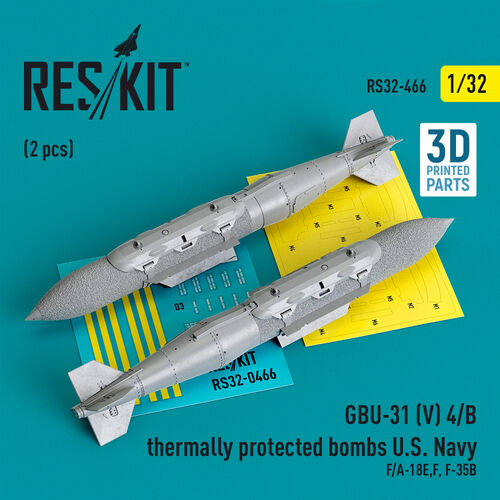 RES/KIT 32-0466 GBU-31 (V) 4/B Thermally Protected Bombs U.S. Navy (2pcs) (F/A-18E/F, F-35B) (3D Printed)