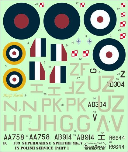 Model Maker Decals D72133 Supermarine Spitfire Mk V in Polish service part I