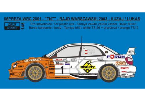 Rejimodel 145 Subaru Impreza WRC 2001 - Rajd Warszawski 2003 Kuzaj / Lukas (for Tamiya and Heller Kits)
