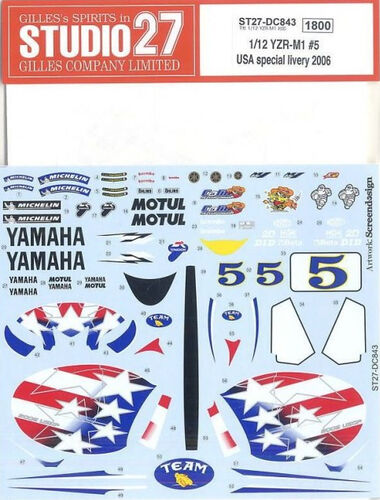 Studio 27 DC0843 Yamaha YZR M1 - USA Special Livery 2006 Decals Set (for Tamiya Kits)