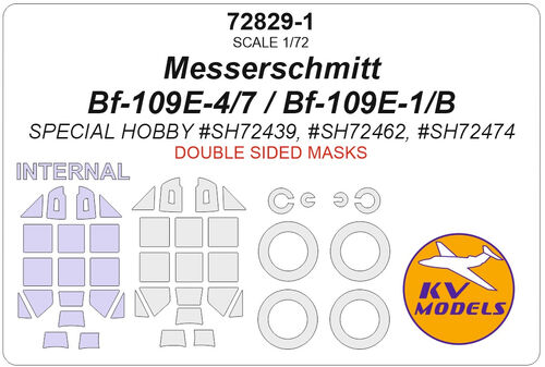 KV Models 72829-1 Messerschmitt Bf-109 E-4/7 and E-1/B - Double-sided Painting Masks (for Special Hobby 72439 / 72462 and 72474 Kits)