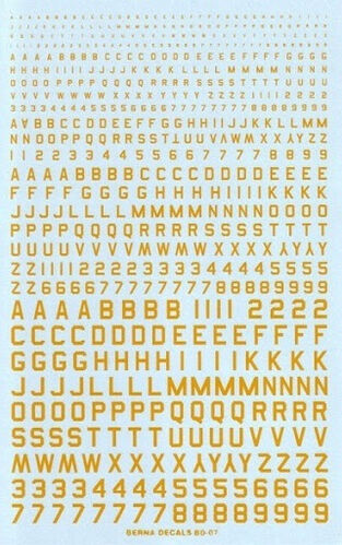 Berna Decals 007 Figures & Letters Yellow 45° Code (1, 2, 3, 4 & 6mm)