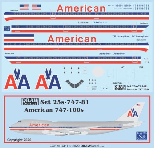 Draw Decal 25-747-81 Boeing 747-100 - American Airlines