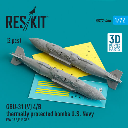 RES/KIT 72-0466 GBU-31 (V) 4/B Thermally Protected Bombs U.S. Navy (2pcs) (F/A-18E/F, F-35B) (3D Printed)