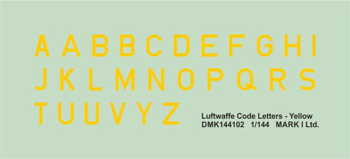 Mark I Decals DMK144102 Luftwaffe Code Letters - Yellow (2 sheets)