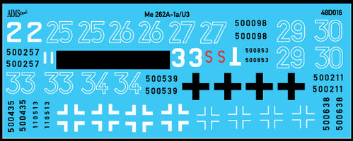 Aims 48D016 Messerschmitt Me-262 A-1a / U3 Decals