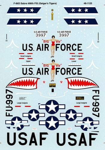 Microscale 481125 North American F-86 D Sabre - 51-3997 498 FIS `Big Viv' 1956 Air Gunnery Meet, Yuma, AZ with shark mouth