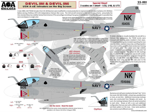 AOA decals SS-001 Devil 501 & Devil 505 - USN A-6E Intruders on the Big Screen