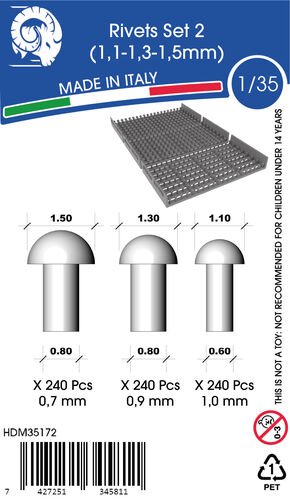 HD Models 35172 Rivets 1,1 - 1,3 - 1,5 mm