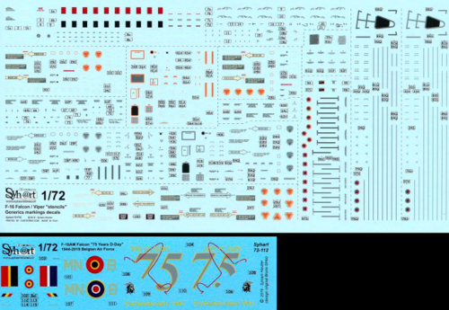 Syhart Decal 72-112 F-16AM Falcon FA-129 "75 Years 350Sqn" 2016 + Stencils