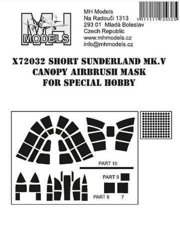 MH Models X72032 Short Sunderland Mk.V Canopy airbrush mask