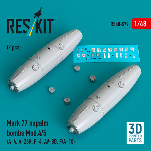 RES/KIT 48-0579 Mark 77 Napalm Bombs Mod.4/5 (2 pcs / 3D Printed)