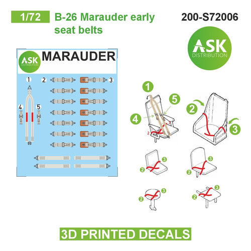 Art Scale Kit S72006 Martin B-26 Marauder Early Seat Belts - 3D Printed Decals