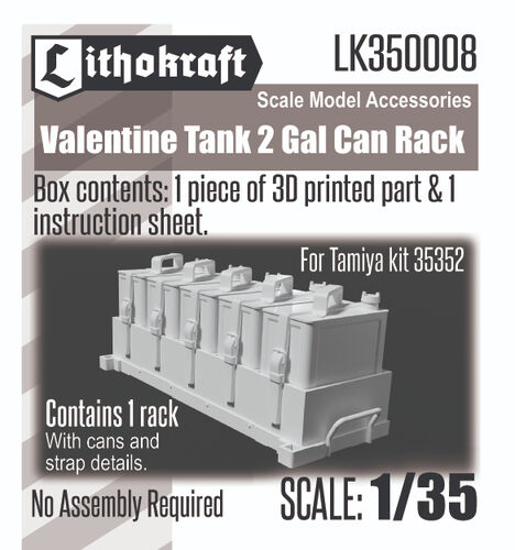 Lithokraft Range 350008 Valentine Tank 2 Gal Can Rack (For Tamiya 35352 Kit)