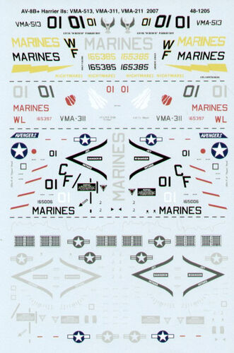 Microscale 481205 McDonnell-Douglas AV-8B Harrier II (3 schemes)