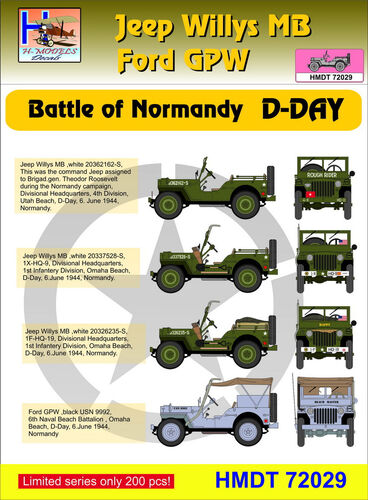 H-Model Decals T72029 Willys Jeep MB/Ford GPW: D-Day, Battle of Normandy