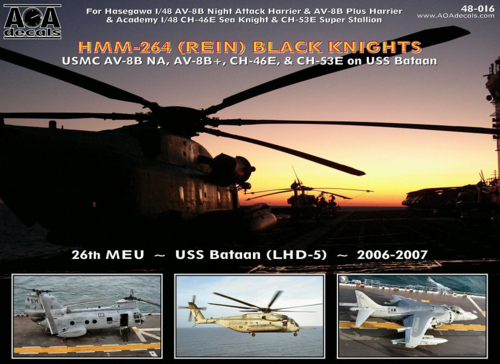 AOA decals 48-016 HMM-264 Rein Black Knights - USMC AV-8B NA, AV-8B+, CH-46E, & CH-53E on USS Bataan