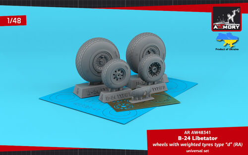 Armory Models Group AW48341 B-24 Liberator wheels w/ weighted tyres type "d" (RA), 2 types nose wheels, 3D-printed mudguard & PE hubcaps
