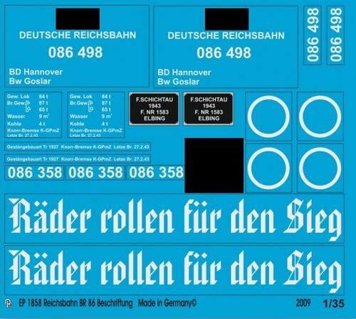 Peddinghaus-Decals 1858 Markings For The Br 58 Of The German Reichsbahn