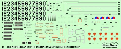 Model Maker Decals D48163 Netherlands F-16 Insignia's & stencils Generic set