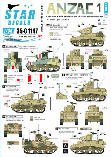 DISCONTINUED Star-Decals 35-C1147 ANZAC # 1. New Zealand and Australian tanks and AFVs in Africa and Middle East WW2