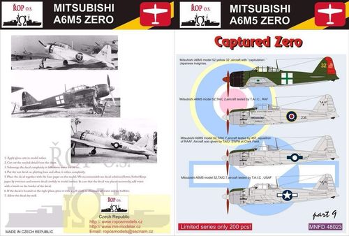 Ropos Models MNFDL48023 Mitsubishi A6M5 Zero Model 52 - Captured Zero
