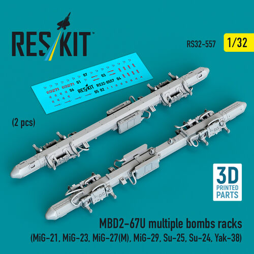 RES/KIT 32-0557 MBD2-U6-67U Multiple Bombs Racks (2 pcs / 3D Printed)