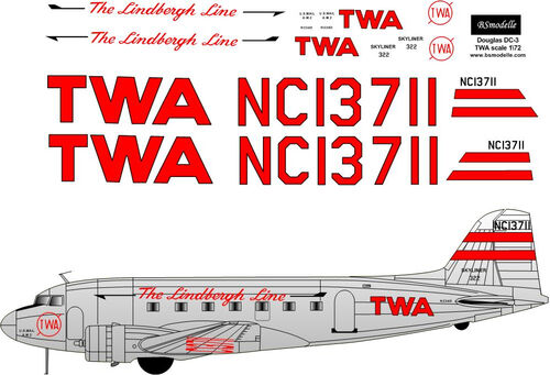 BSmodelle 720325 Douglas DC-3 - TWA Decal