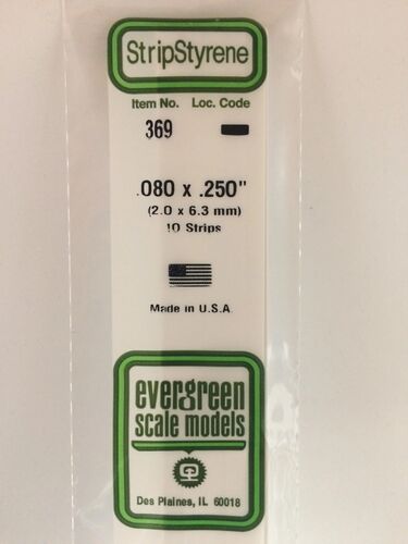 Evergreen 00369 Polystyrene Strip 2 x 6,3 mm (60 cm) (1 pc)