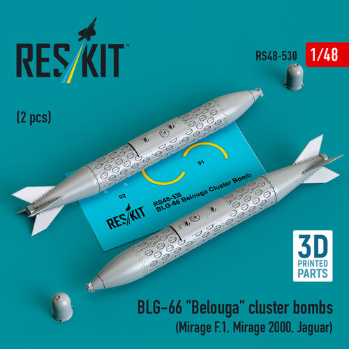 RES/KIT 48-0530 BLG-66 'Belouga' Cluster Bombs (2pcs) (Mirage F.1, Mirage 2000, Jaguar) (3D Printed)