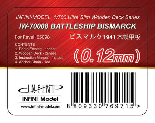 Infinimodel IW70008 German Battleship Bismarck - Wooden Deck Set (for Revell 05098 Kit)