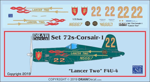 Draw Decal 72-CORSAIR-01 Vought F4U-4 Corsair - "Lancer Two" (Reno 1968-1969)