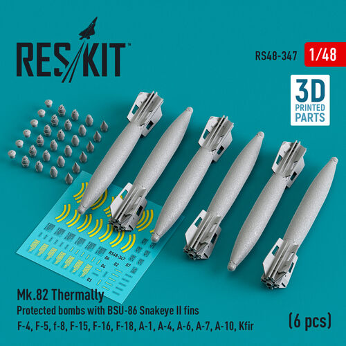 RES/KIT 48-0347 Mk.82 Thermally Protected Bombs With BSU-86 Snakeye II Fins (6 pcs) (F-4, F-5, F-8, F-15, F-16, F-18, A-1, A-4, A-6, A-7, A-10, Kfir)