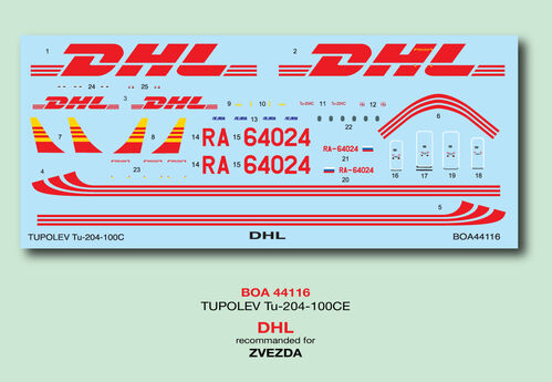 BOA Decals 144116 Tupolev Tu-204-100C - DHL (designed to be used with Zvezda kits)