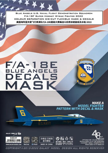 Galaxy-Model D48039 Boeing F/A-18 E - Blue Angels Color Separation Die-cut Flexible Mask and Decals (for Meng LS-012 kit)