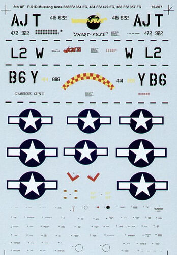 Microscale 72807 North American P-51 D Mustang Aces (3 schemes)