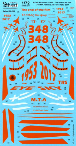 Syhart Decal 72-100 RF-4E Phantom II 7499 "The end of the Film" Hellenic AF 1953-2017