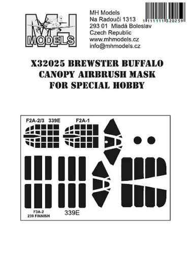 MH Models X32025 Brewster Buffalo canopy airbrush mask