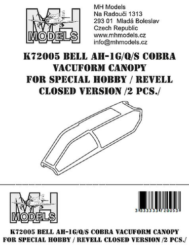 MH Models K72005 Bell AH-1G/Q/S Cobra vacuform canopy
