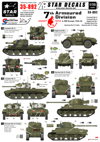 Star-Decals 35-892 7th Armoured Division - Desert Rats NWE. Cromwell, Humber SC, Staghound, Firefly