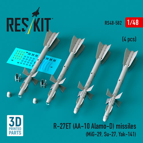 RES/KIT 48-0582 R-27ET (AA-10 Alamo-D) Missiles (4 pcs / 3D Printed)