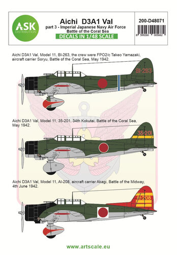 Art Scale Kit D48071 Aichi D3A1 Val Part 3 - Imperial Japanese Navy Air Force, Battle Of The Coral Sea