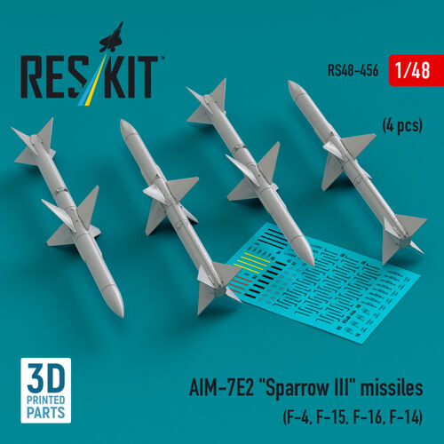 RES/KIT 48-0456 AIM-7E2 'Sparrow III' Missiles (4 pcs) (F-4, F-15, F-16, F-14) (3D Printed)