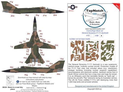 TopNotch 48-M176 General Dynamics F-111 Aardvark - Camouflage Pattern Paint Masks