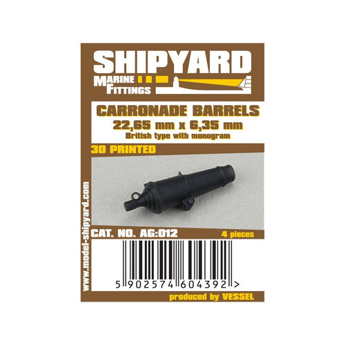 ShipYard AG012 Carronade Barrels 22,65mm x 6,35mm - British Type With Monogram (10pcs)