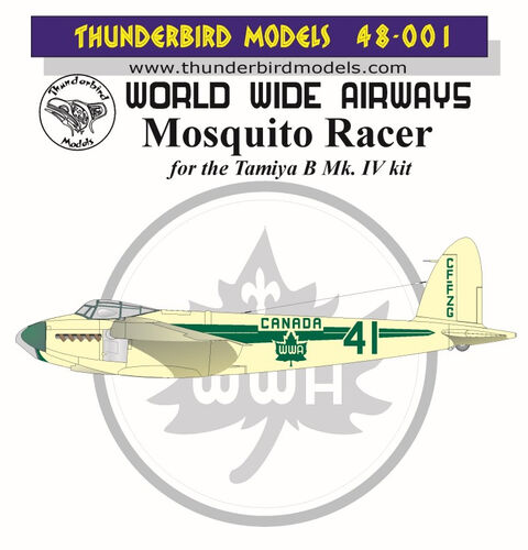 Thunderbird Models 48001 de Havilland B Mk.IV Mosquito Racer - World Wide Airways Decals (for Tamiya kits)
