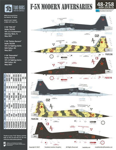 Two Bobs 48258 Northrop F-5 N - Modern Adversaries Decals