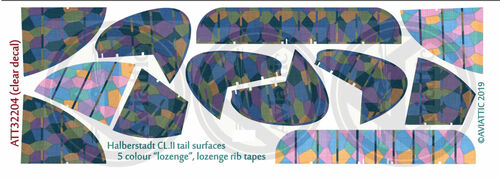 Aviattic ATT32204 Halberstadt CL.II - tail surfaces 5 colour 'lozenge' with lozenge rib tapes (clear decal paper)